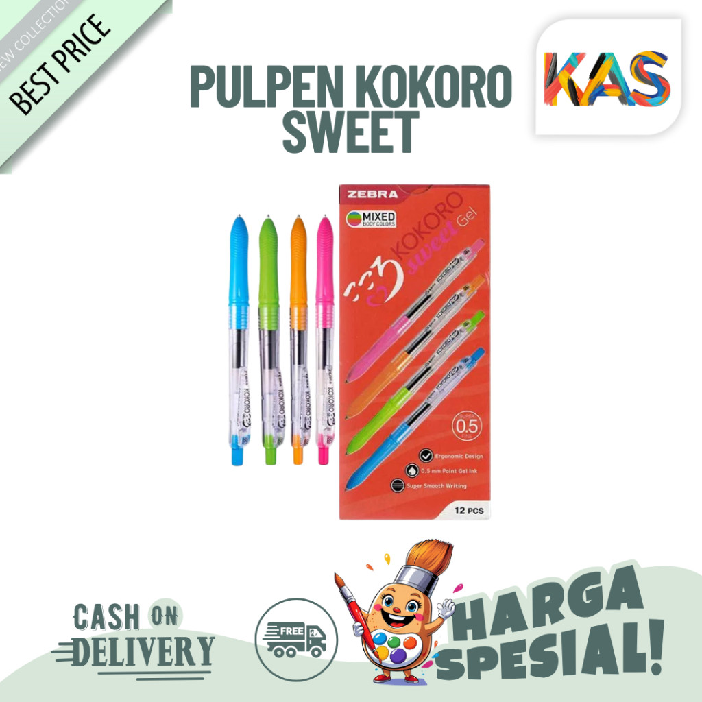Jual Pulpen Gel Kokoro Sweet 0.5 mm Tinta Hitam Barel Warna Warni ...