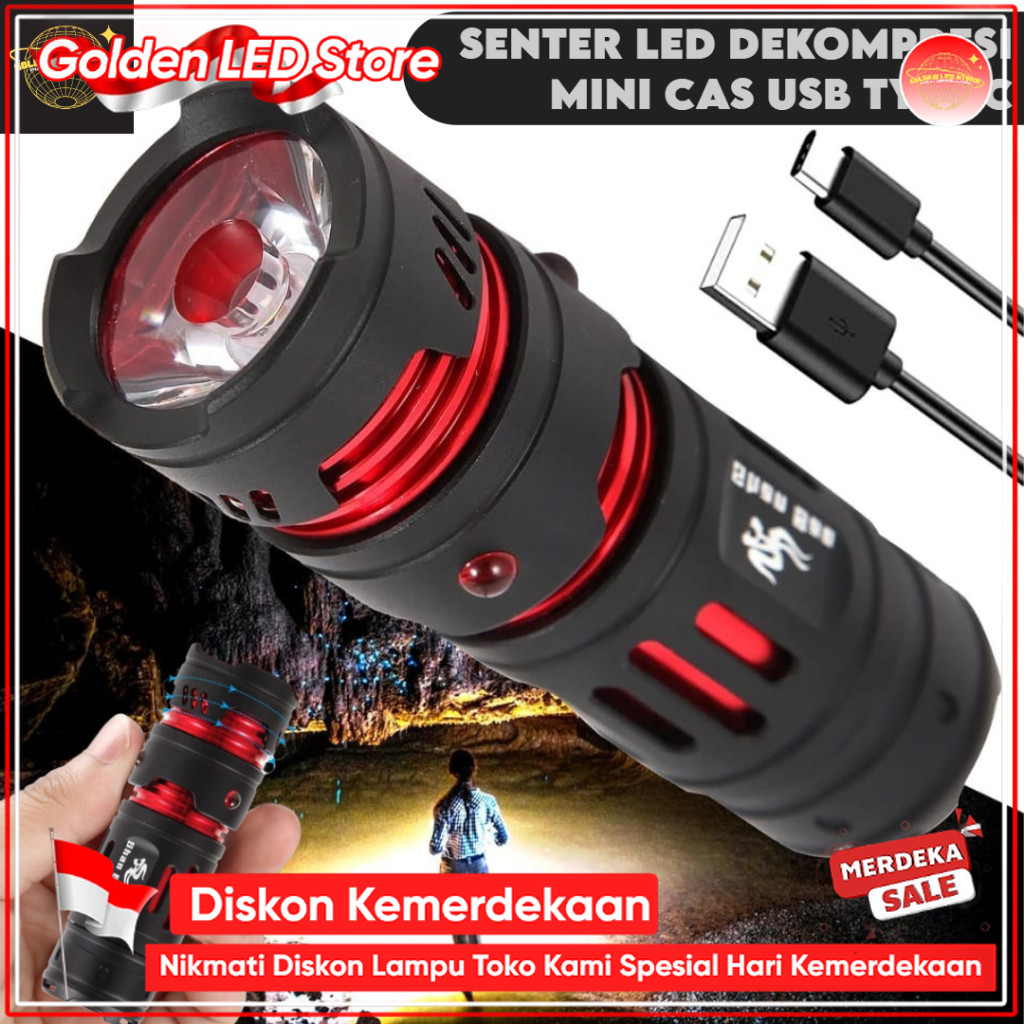 Jual SENTER LED DEKOMPRESI MINI / SENTER KEMAH / SENTER CAS USB TYPE C ...