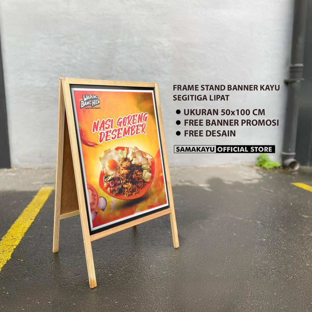 Jual STAND BINGKAI BANNER KAYU JATI BELANDA SEGITIGA LIPAT/STANDING ...