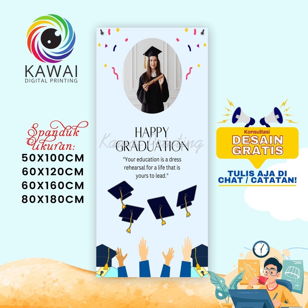 Jual Spanduk Banner MMT Happy Graduation Selamat Wisuda Biru Muda ...