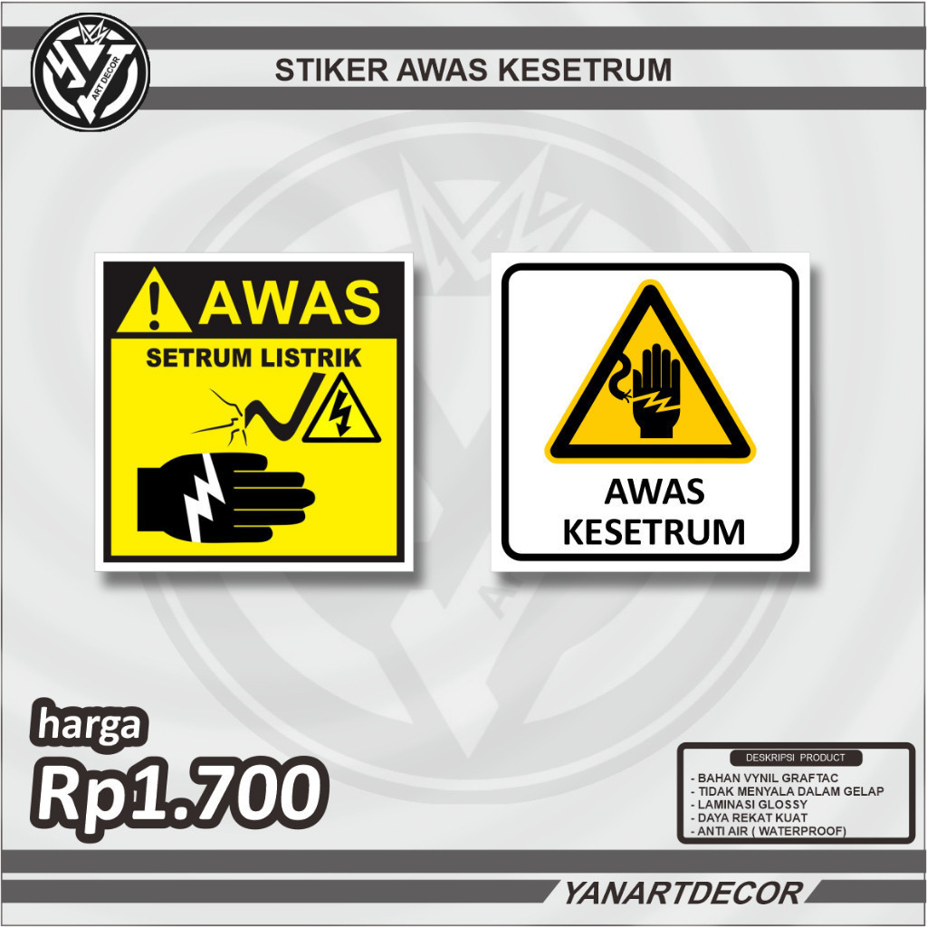 Jual STIKER AWAS KESETRUM, AWAS SETRUM LISTRIK Peringatan Kantor Rumah ...