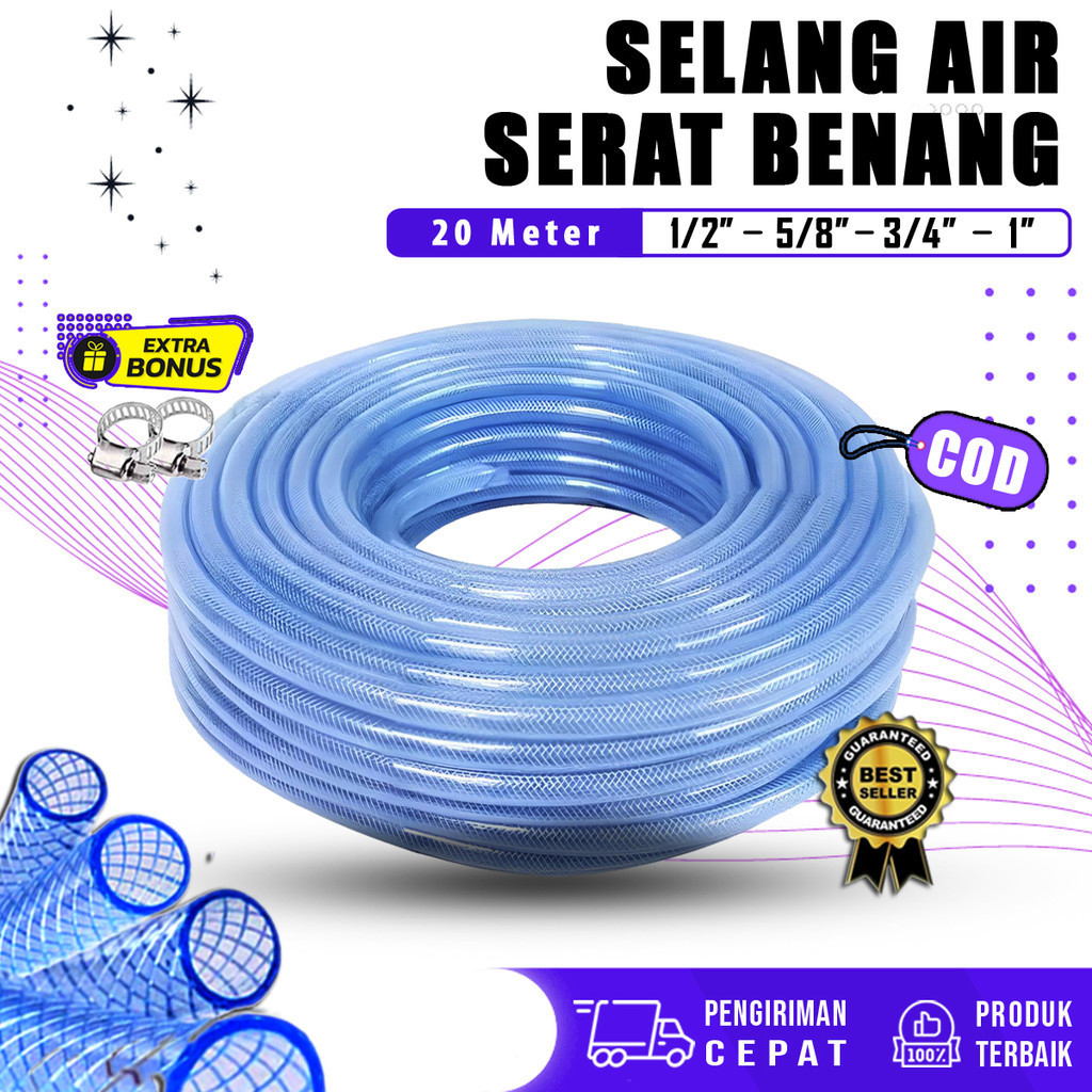 Jual SELANG AIR 20 METER SERAT BENANG TRANSPARANT SELANG AIR 1/2 5/8 3/4 INCH TEBAL ALAT SIRAM ...