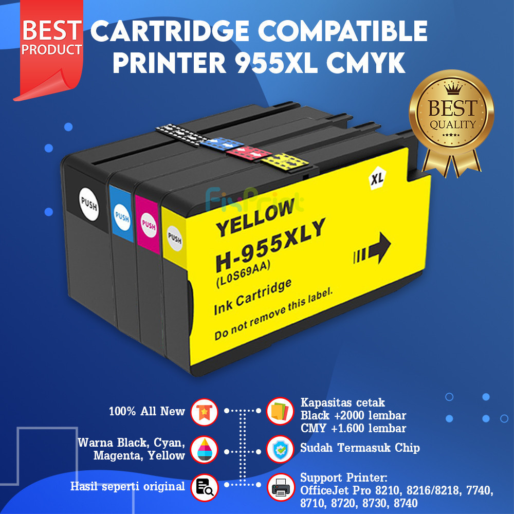 Jual Cartridge Tinta 955XL 955 XL Black Cyan Magenta Yellow For Printer ...