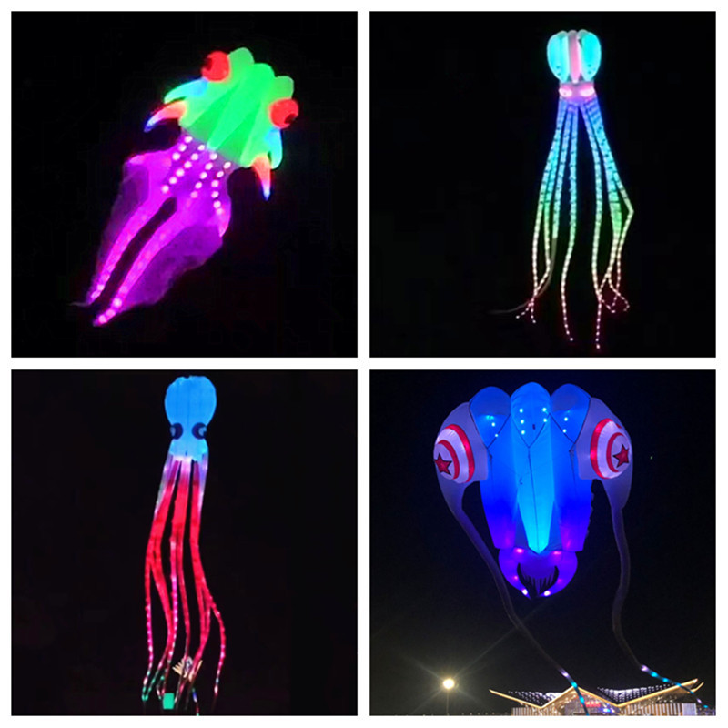 Jual free shipping 20m led octopus kites flying trilobites kite for ...