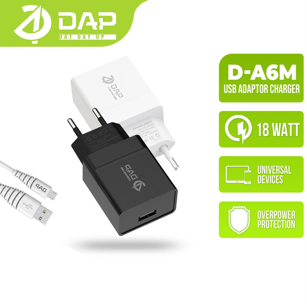 Jual DAP D-A6M Adaptor Charger PD 18 Watt 2.4 A Include Cable USB to ...