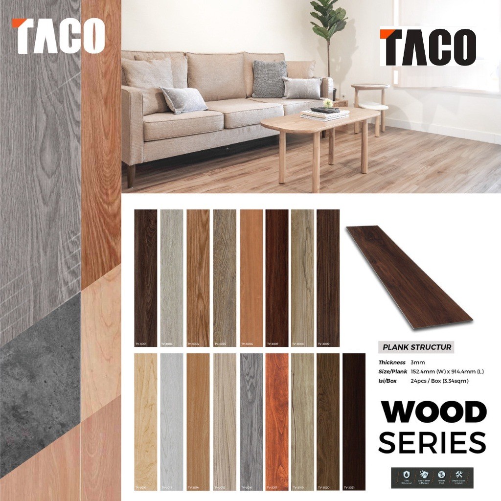 Jual Vinyl lantai Taco Bahan Vinyl Tebal 3 mm / Vinyl Plank ( Tile ...