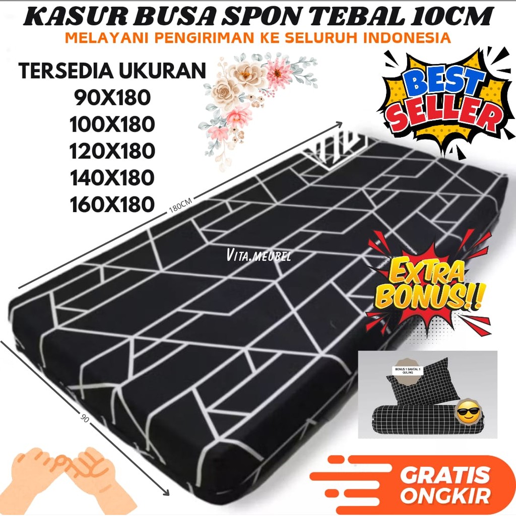 Jual Kasur Busa Spon Tidur Tebal 10cm matras empuk ukuran 90x180 ...