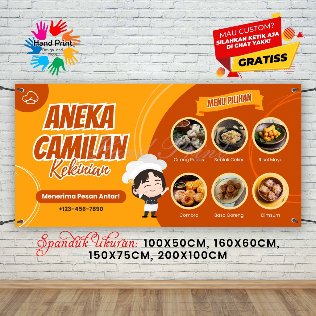 Jual Cetak Spanduk Banner Aneka Cemilan Oranye Muda Dan Tua MMT Spanduk ...