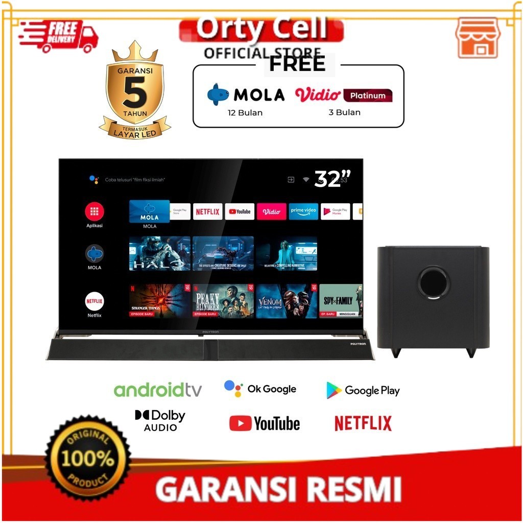 Jual LED SMART ANDROID TV POLYTRON 32" PLD 32BAG5959 (SOUNDBAR) | Shopee Indonesia