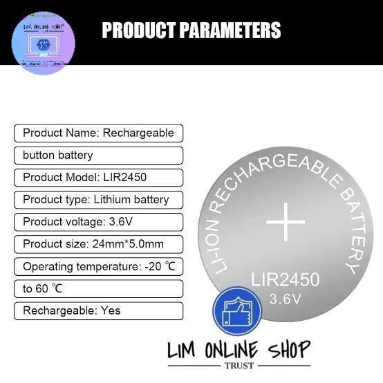 Jual Baterai Isi Ulang LIR2450 Rechargeable 3.6Volt Lithium Battery ...