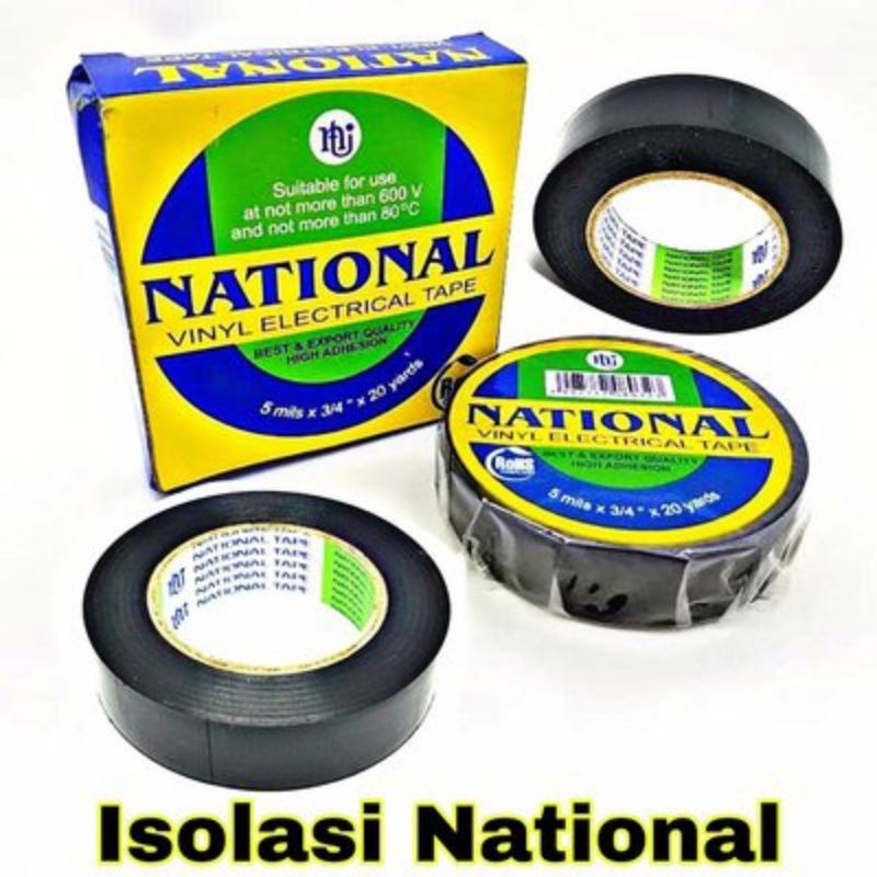 Jual NATIONAL ISOLASI LISTRIK HITAM 3/4 " INCI 20 YARD SELOTIP SOLASI ...