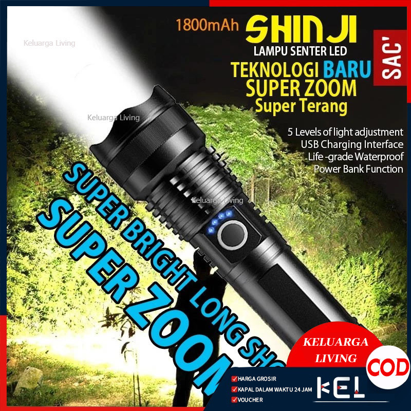 Jual Senter LED Super Terang 90000 Lumens Senter Swat XHP-70 High Power USB Rechargeable/Paket ...