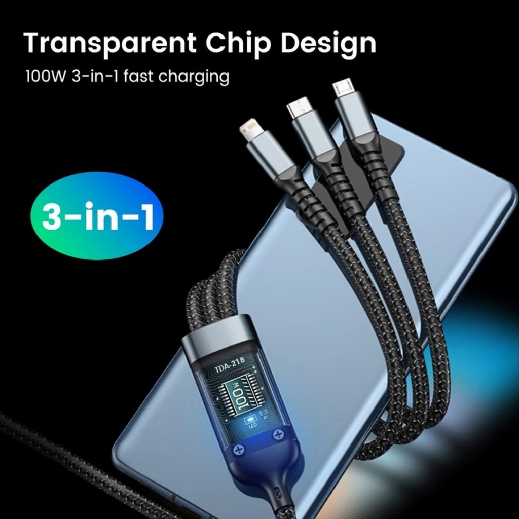 Jual Kabel Data Charger 3in1 LED Fast Charging up to 100W USB to Typec ...