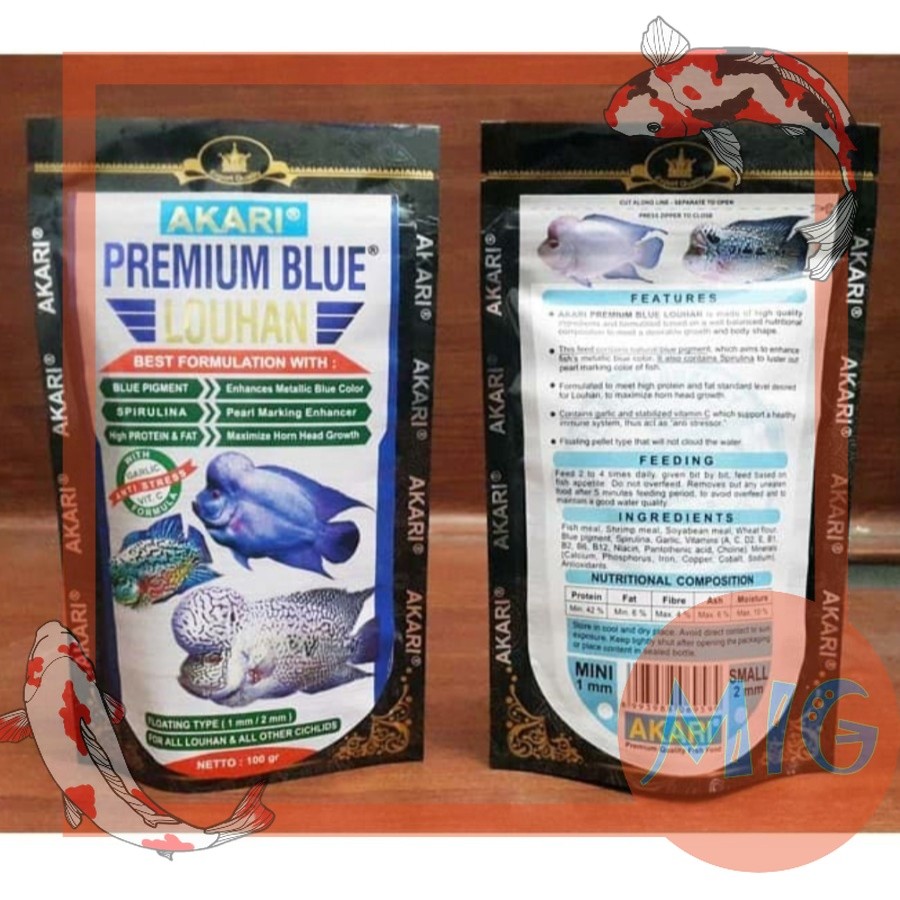 Jual makanan ikan lohan louhan AKARI PREMIUM BLUE LOUHAN 100 GR saset ...