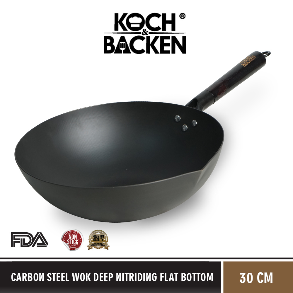 Jual KOCH&BACKEN Carbon Steel Wok Deep Nitriding Flat Bottom 30cm with ...