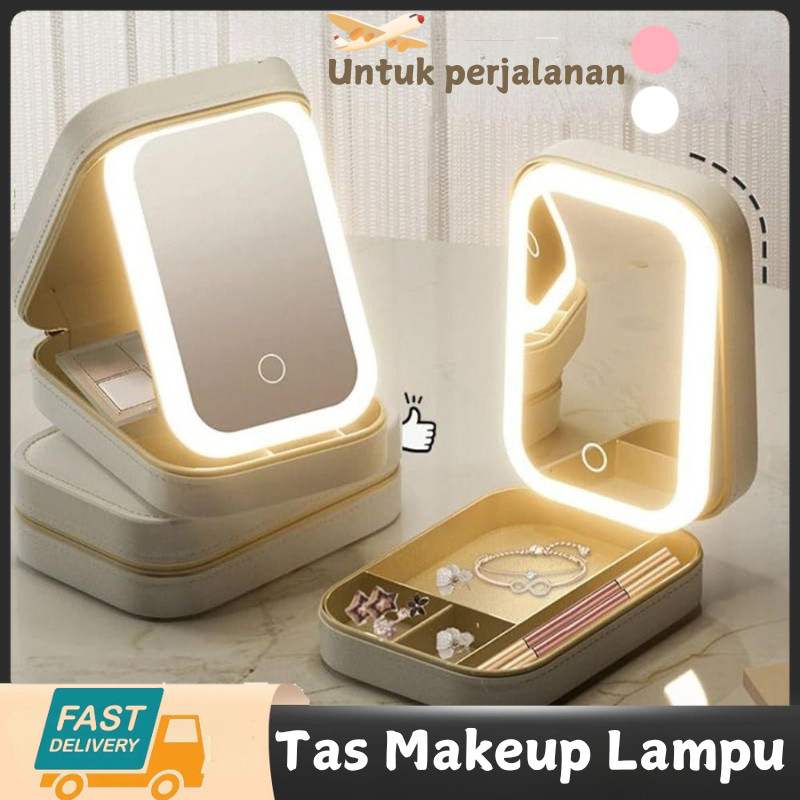 Jual Tas Penyimpanan Kosmetik Cermin Tas Dengan LED Lamp Tombol Touch ...