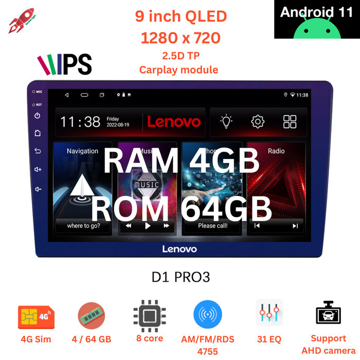 Jual Head Unit Android 9 inch IPS QLED Lenovo D1 Pro-3 Carplay 4G SIM ...
