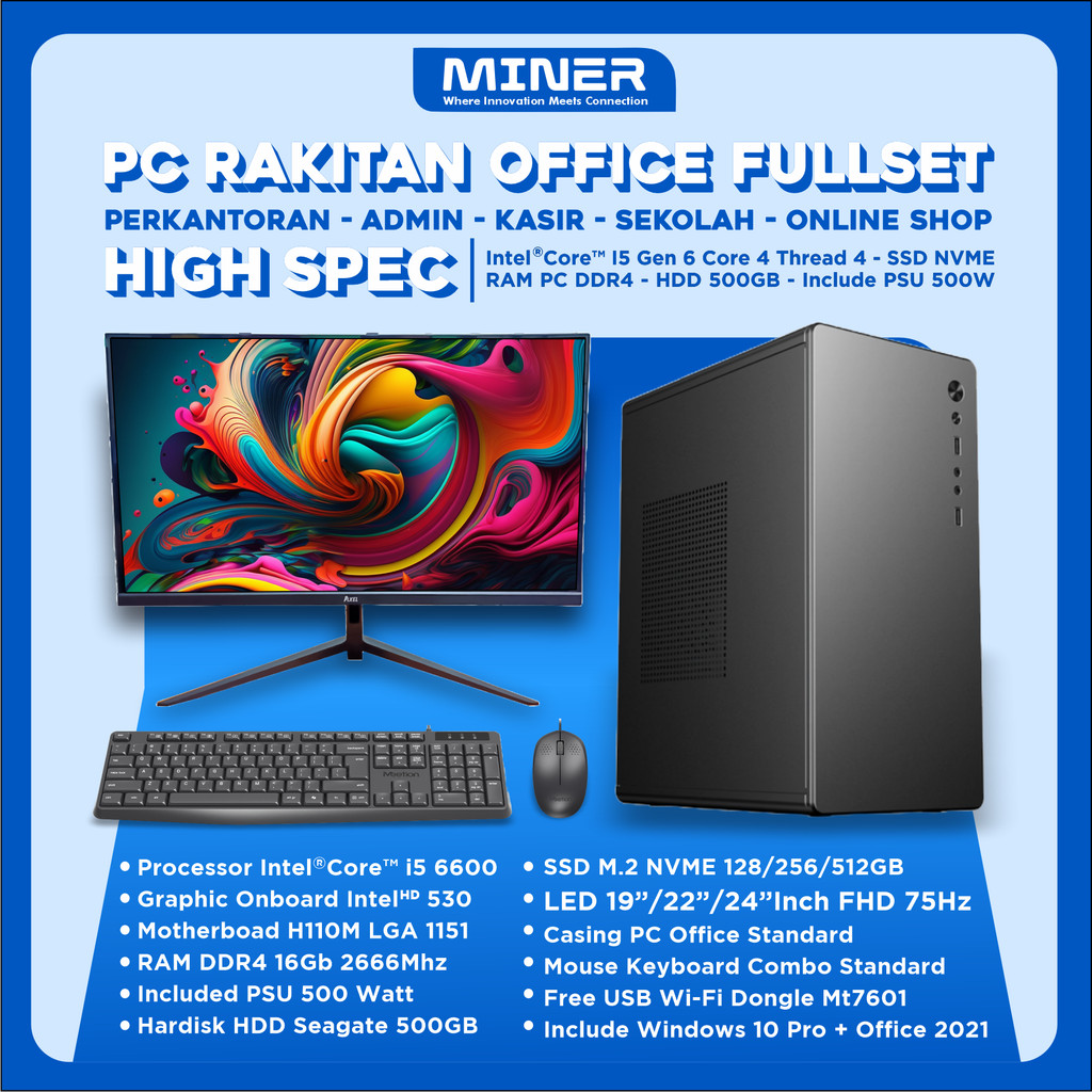 Jual MINER PC Office Fullset I5 6600 NVME 512GB RAM DDR4 16GB HDD 500GB ...