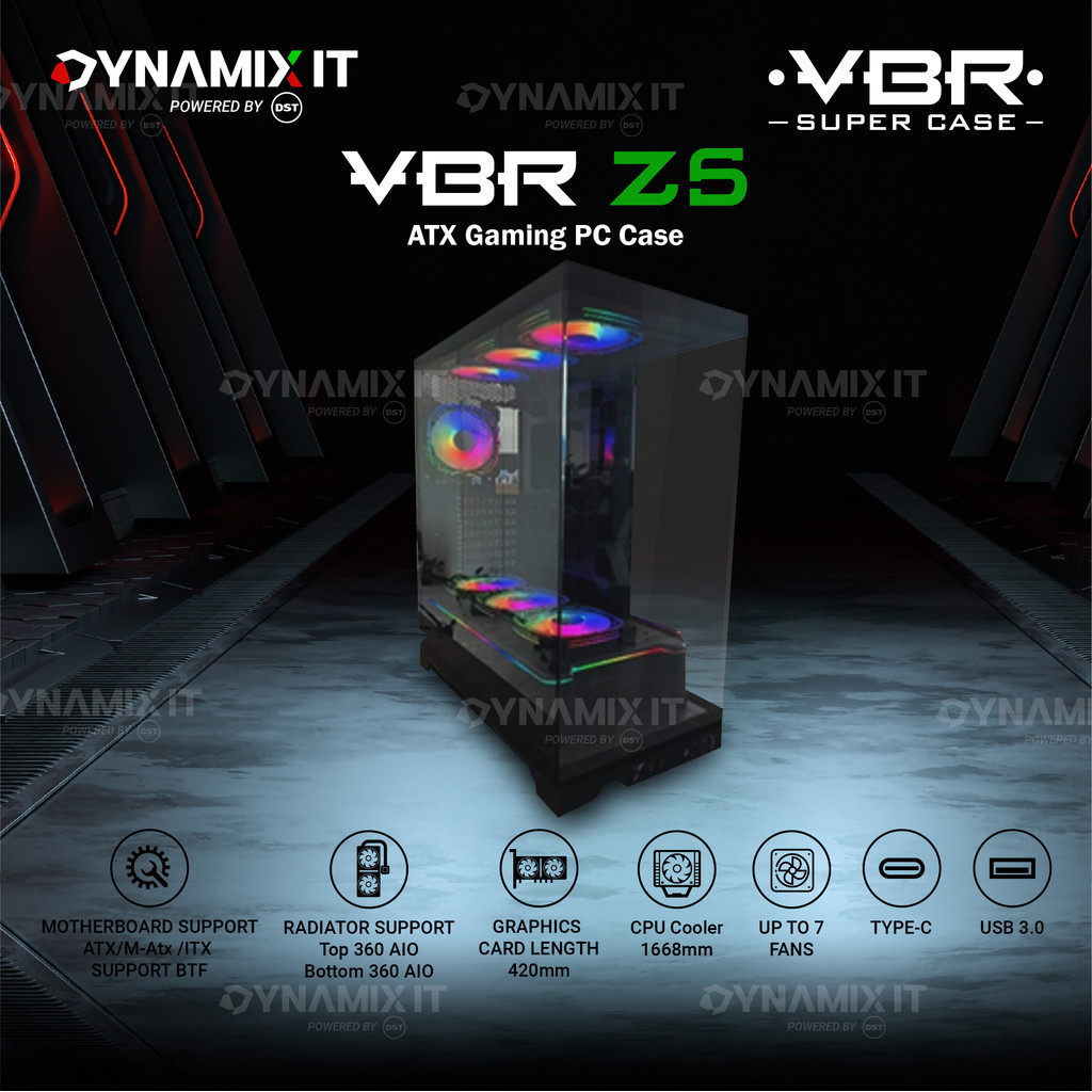 Jual VBR Z5 Dual Chamber Tempered Glass Casing ATX- Black | Shopee ...