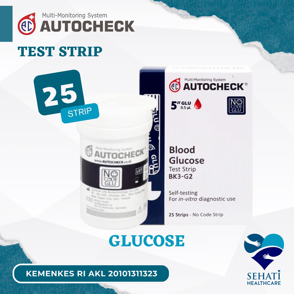 Jual Autocheck Blood Glucose Strip Test Tes Gula Darah Refill isi 25 ...