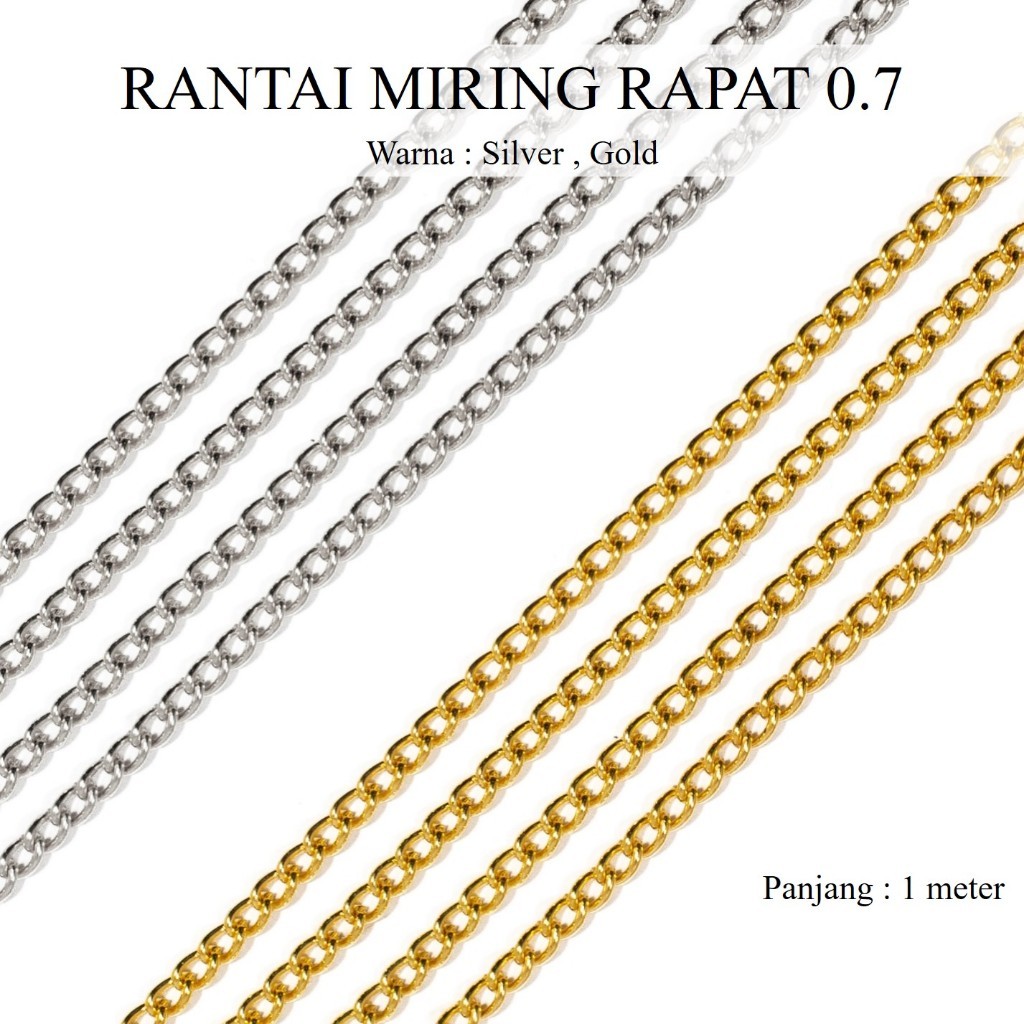 Jual [1 METER] Rantai Miring Rapat 0.7 Warna Silver dan Gold / Rantai ...