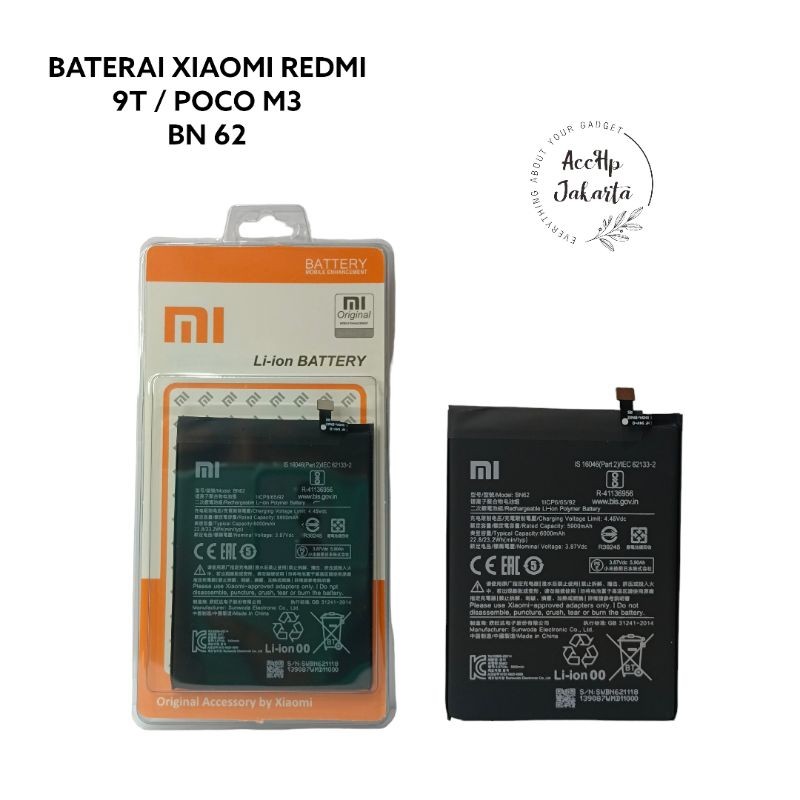 Jual Batre Xiaomi Redmi 9T BN 62 Poco m3 6000 MAH Batre Xiaumi BN62 ...