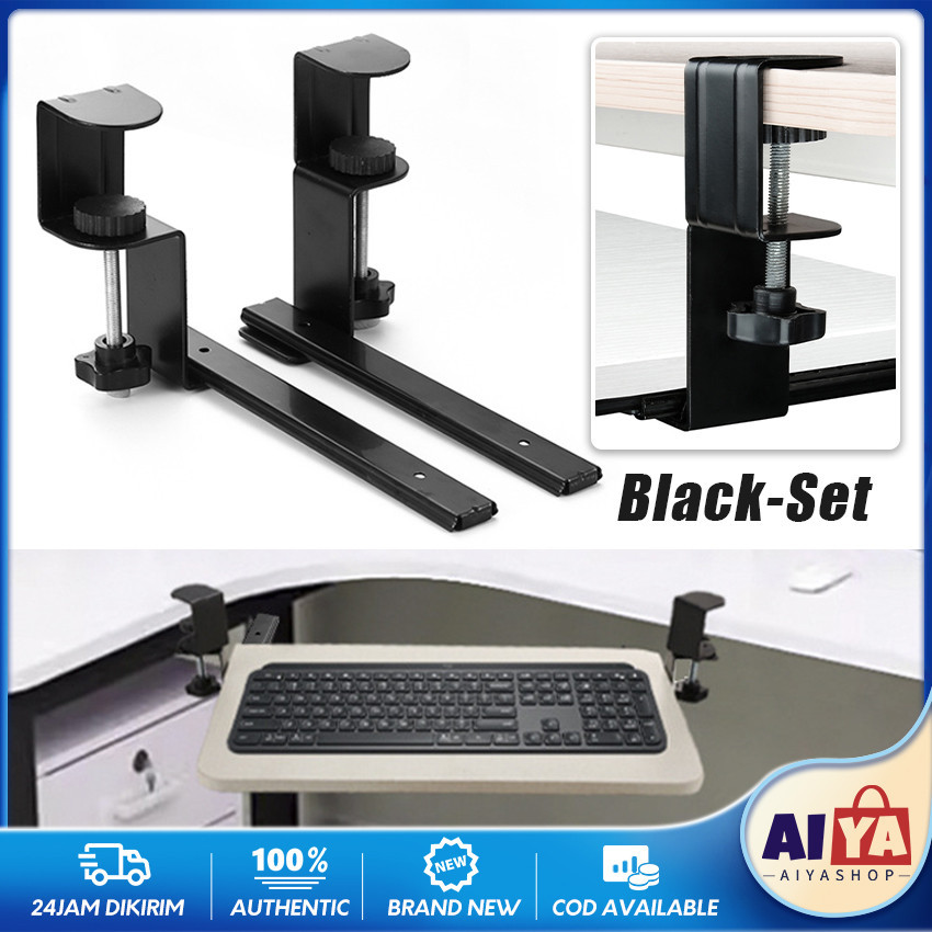 Jual 2Pcs Keyboard Tray Clamp Sliding Desk Mount Bracket Jepit Extender ...