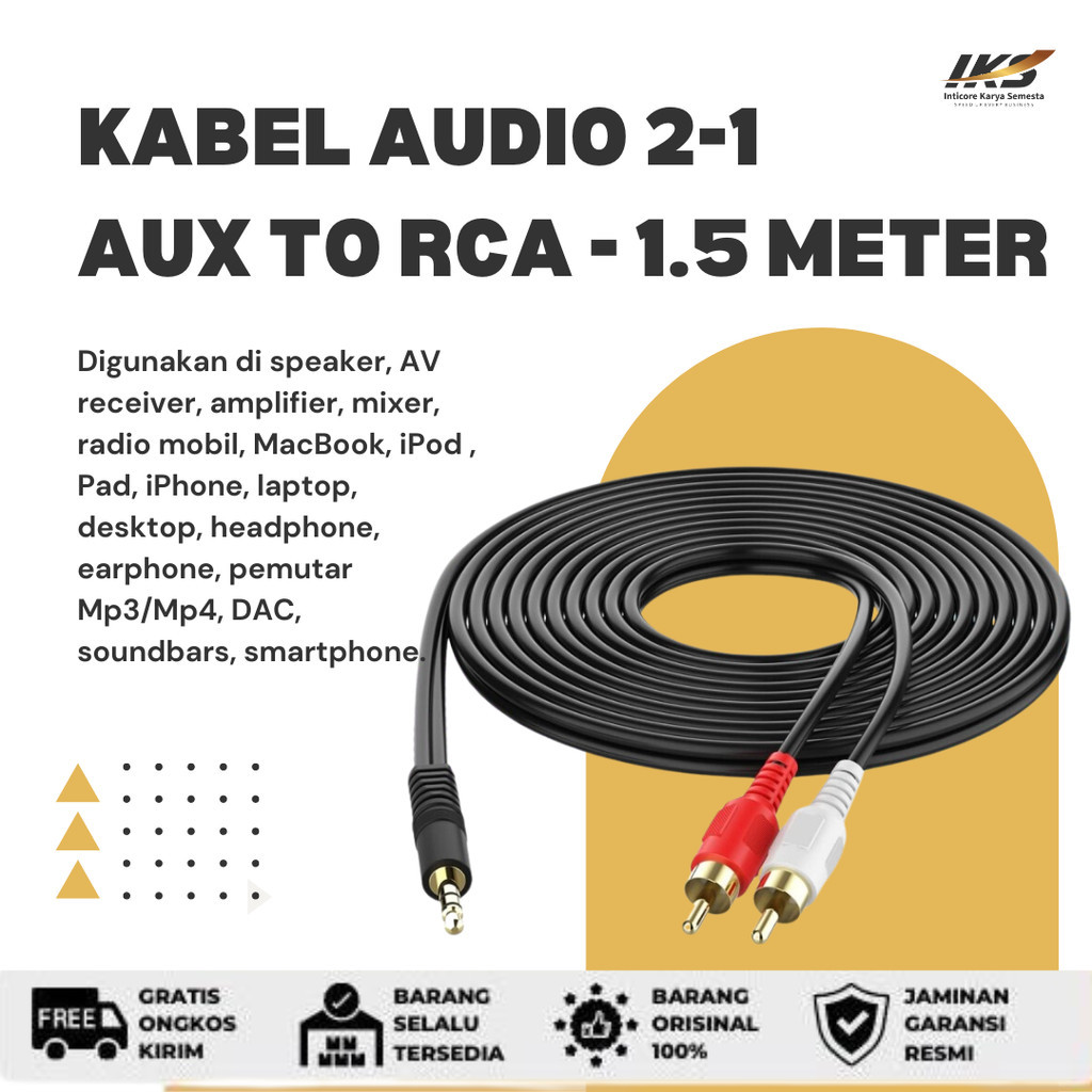 Jual Kabel Audio RCA 2 in 1 Jack 3.5mm / AUX 1-2 / Audio RCA 1.5 meter | Shopee Indonesia