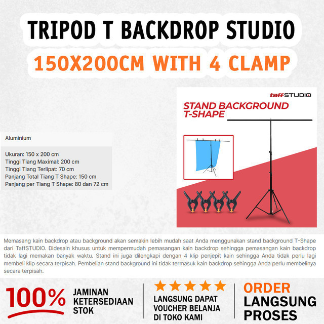 Jual Stand Bracket Backdrop Background Foto Studio + 4 Clamp Clip ...