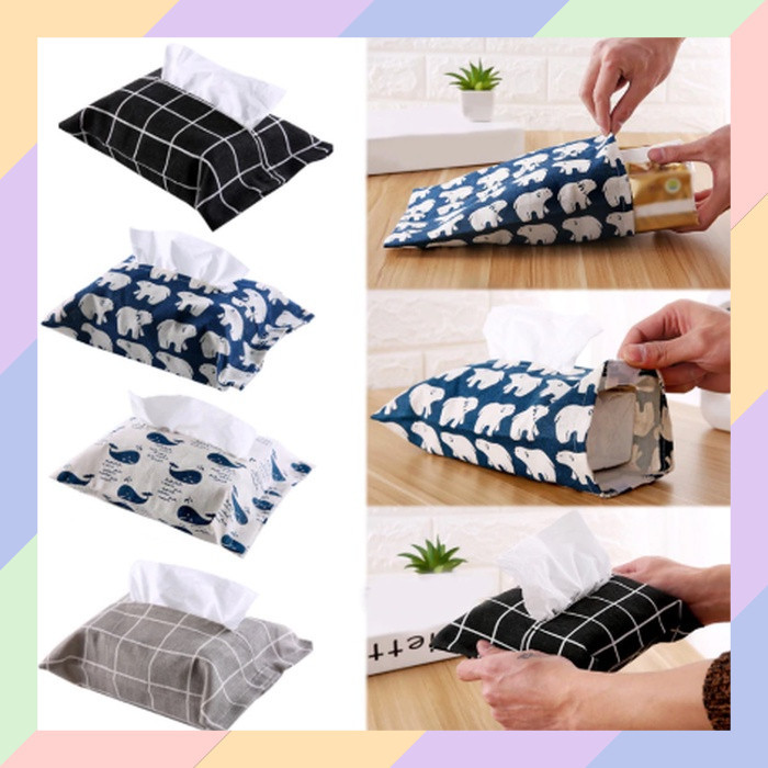 Jual HW60 Tempat Tisu BAHAN KAIN Kotak Tisu Kain Canvas Sarung Tissue ...