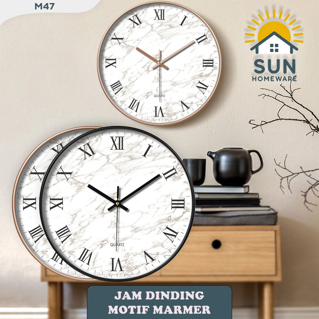 Jual SUN Jam dinding Motif marmer putih M47 / Jam dinding aesthetic ...