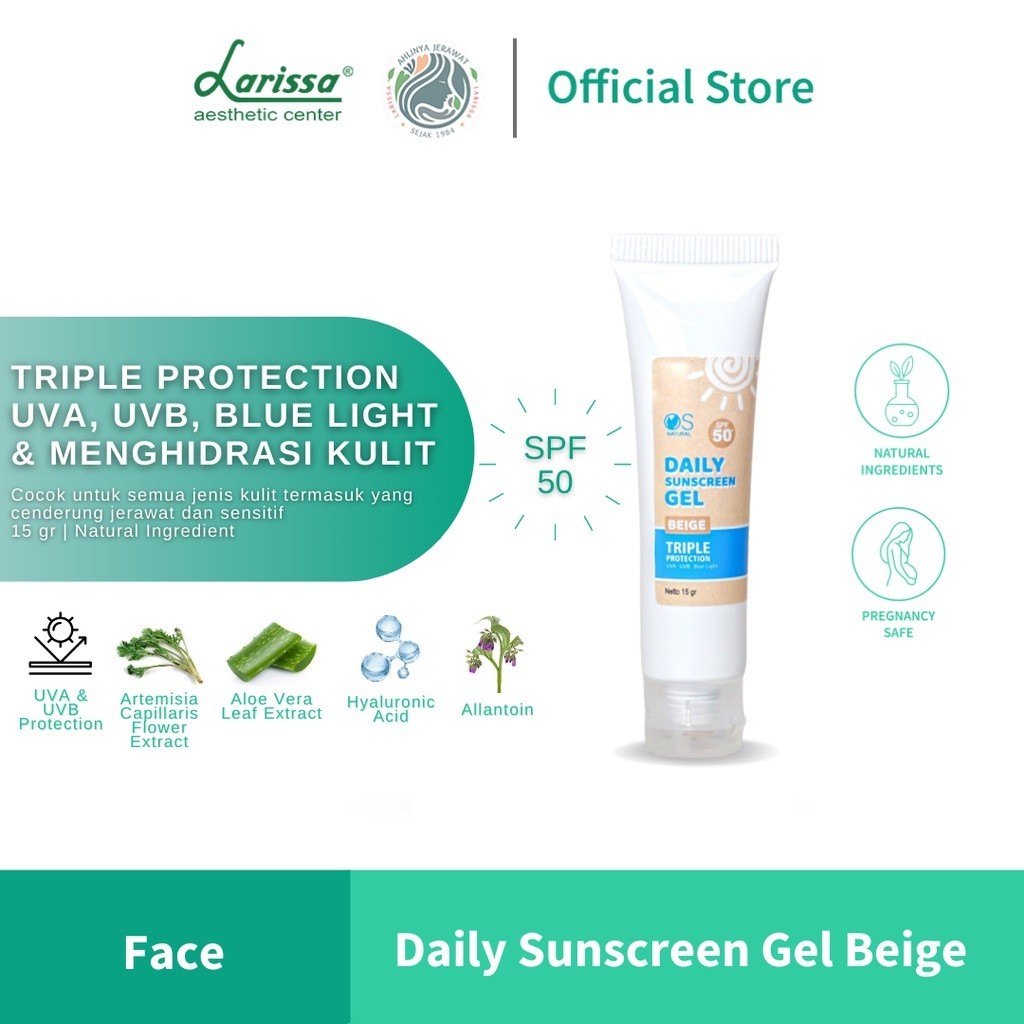 Jual Larissa Daily Sunscreen Gel Beige SPF 50 + Dengan Triple Protection (UVA+UVB+Blue Light ...