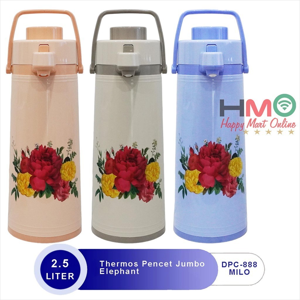 Jual Termos Pompa Air Panas 2,5 Liter Tahan Panas 48 Jam Thermos Airpot Pencet Elephant Dahlia ...