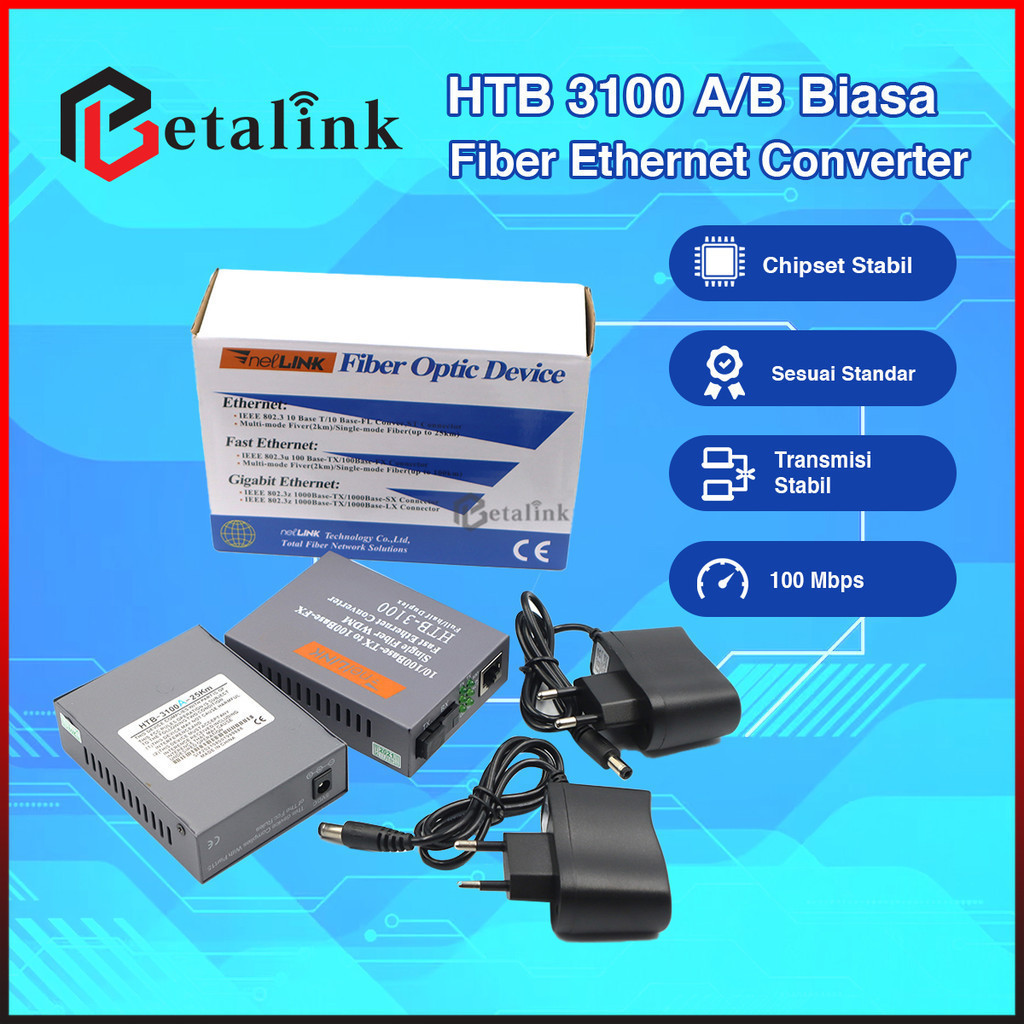 Jual Sepasang HTB-3100 Fiber Optic Media Konverter Single Mode dengan 5V 2A EU Adaptor Termurah ...
