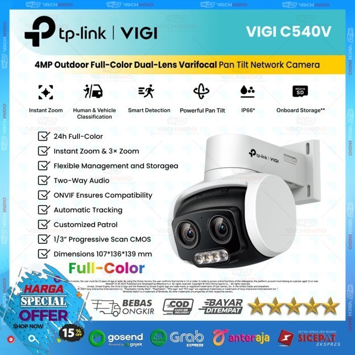 Jual Tp-Link VIGI C540V 4MP | CCTV Outdoor Full Color Dual Lens ...