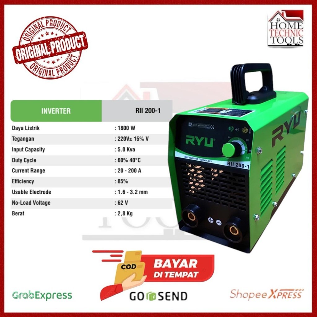 Jual MESIN LAS RYU RII 200-1 / RII 200 TRAVO LAS MMA 200 AMPER / MESIN INVERTER LAS RYU 200A ...