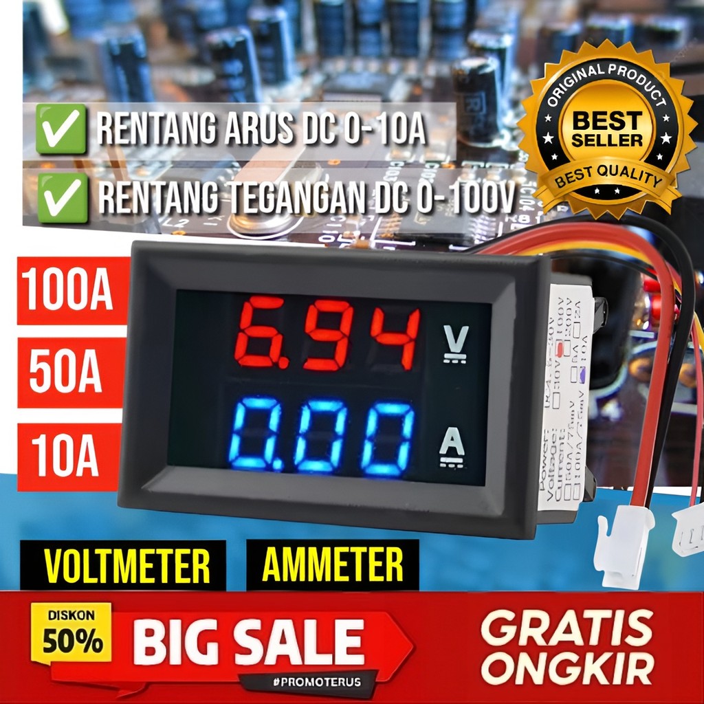 Jual Voltmeter Digital Alat Pengukur Tegangan dan Arus DC Voltase Ampere DIY Electric LED ...