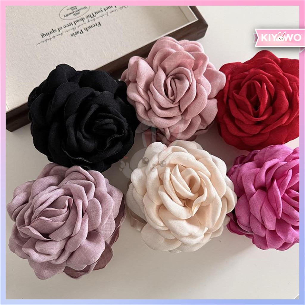 Jual KIYOWO Jepit Rambut Rose Besar Bahan Kain Premium Gaya Fashion ...