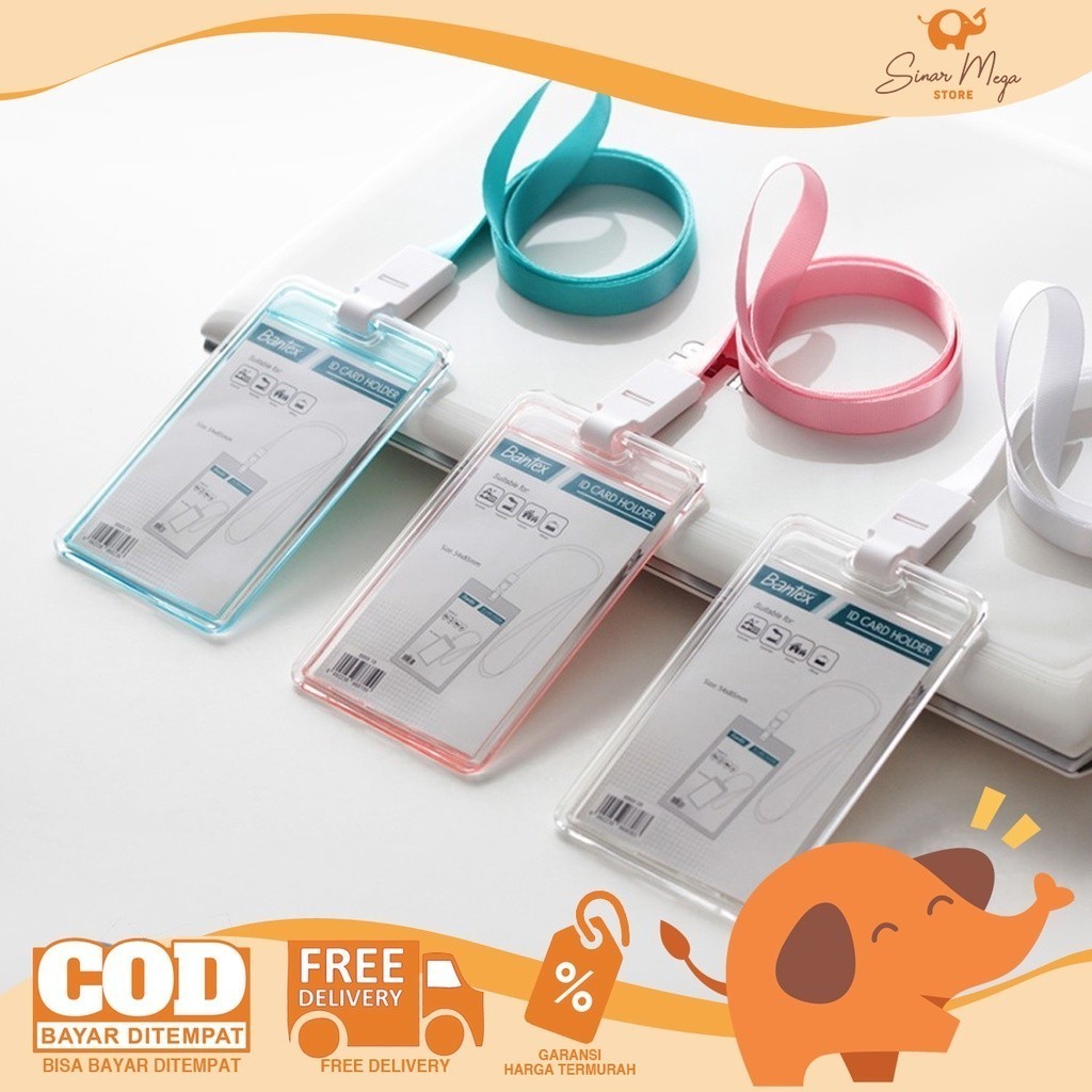 Jual Bantex ID CARD Name Tag Clear Transparent POTRAIT + Lanyard ...