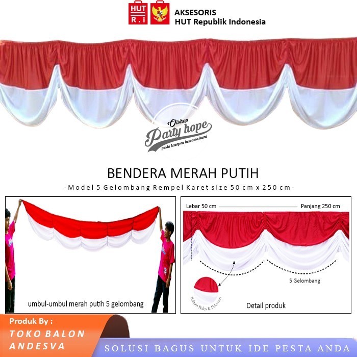 Jual Bendera Merah Putih 5 Gelombang polos / Bendera Kain Indonesia / bendera Background hut ri ...