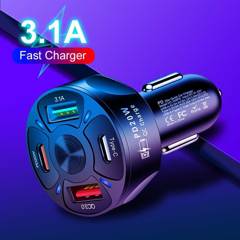 Jual Car Charger Mobil USB Type-C Quick Charging 4 Port 20W | Pengisi ...