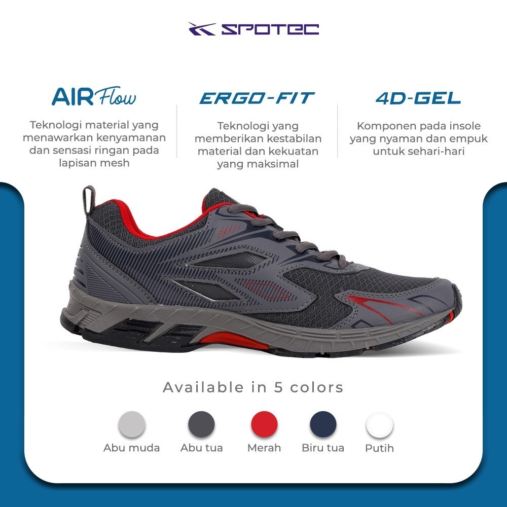 Jual Spotec Running Venture Sepatu Lari Pria Wanita - Abu Merah ...