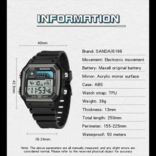 Jual Sanda 6196 Jam Tangan Tahan Air Bercahaya Malam Elektronik Olahraga Pria Ringan Persegi ...