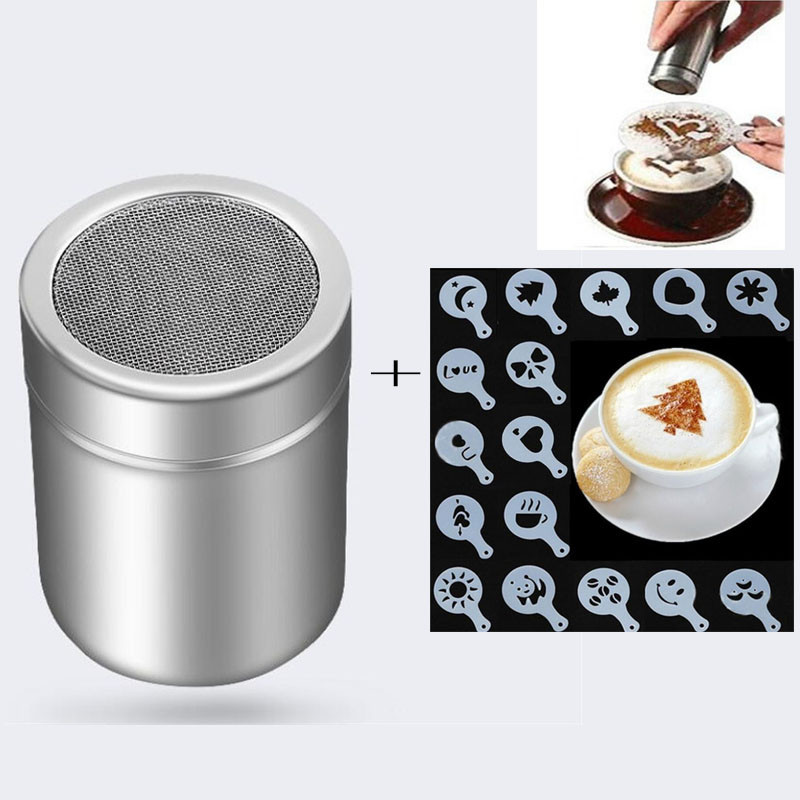 Jual Stainless Steel Chocolate Shaker Cocoa Flour Coffee Sifter + 16Pcs ...