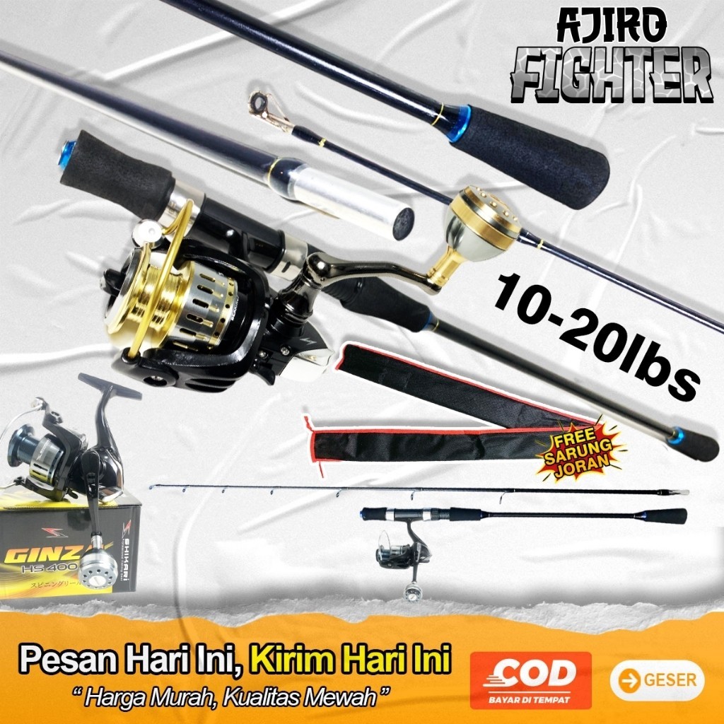 Jual Sepaket Lengkap Joran Laut Fighter 10-20Lbs dan Reel Shikari Ginza PROMO | Shopee Indonesia