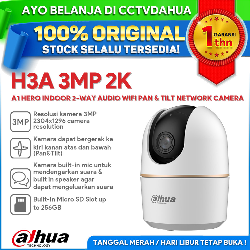 Jual DAHUA H3A 3MP 2K A1 HERO INDOOR 2-WAY AUDIO WIFI PAN & TILT NETWORK CAMERA | Shopee Indonesia