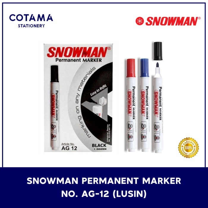 Jual Spidol Snowman Permanent Marker AG 12 / G 12 - 1 lusin isi 12 pcs | Shopee Indonesia