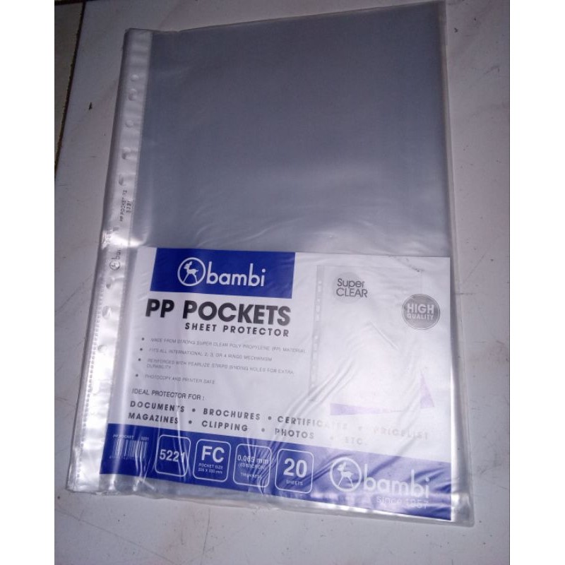 Jual Sheet Protector PP Pockets Bambi Folio Type 5521 | Shopee Indonesia
