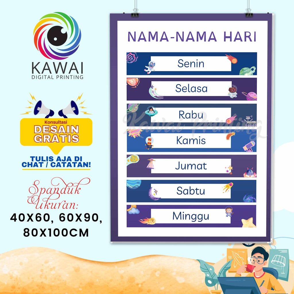 Jual SPANDUK / BANNER Nama-Nama Hari Tema Laut Aesthetic Free Desain ...