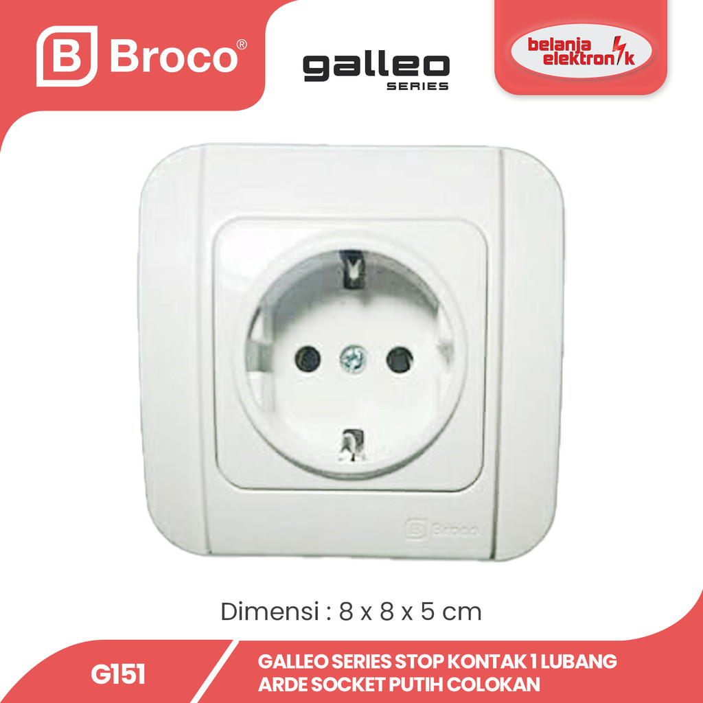 Jual BROCO GALLEO SERIES G151-55S STOP KONTAK 1 LUBANG ARDE SOCKET PUTIH COLOKAN | Shopee Indonesia